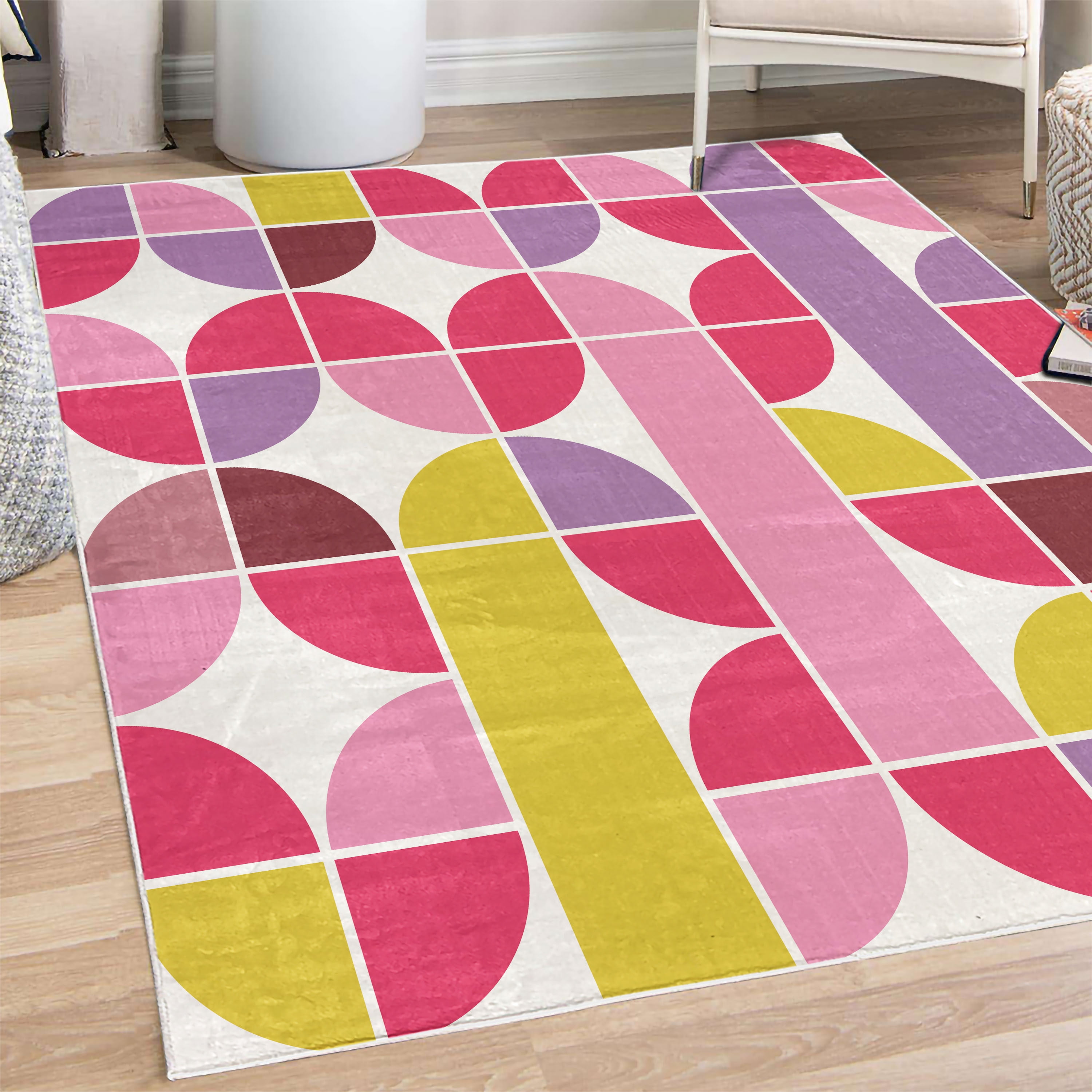 Retro Decorative Rug, Pop Art Funky Unusual Geometric Forms Mosaic ...