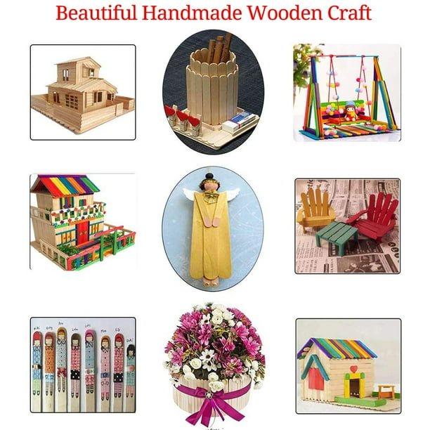 Colorful Wood Craft Sticks,400Pcs Colorful Wood Craft Ice Cream Sticks ...