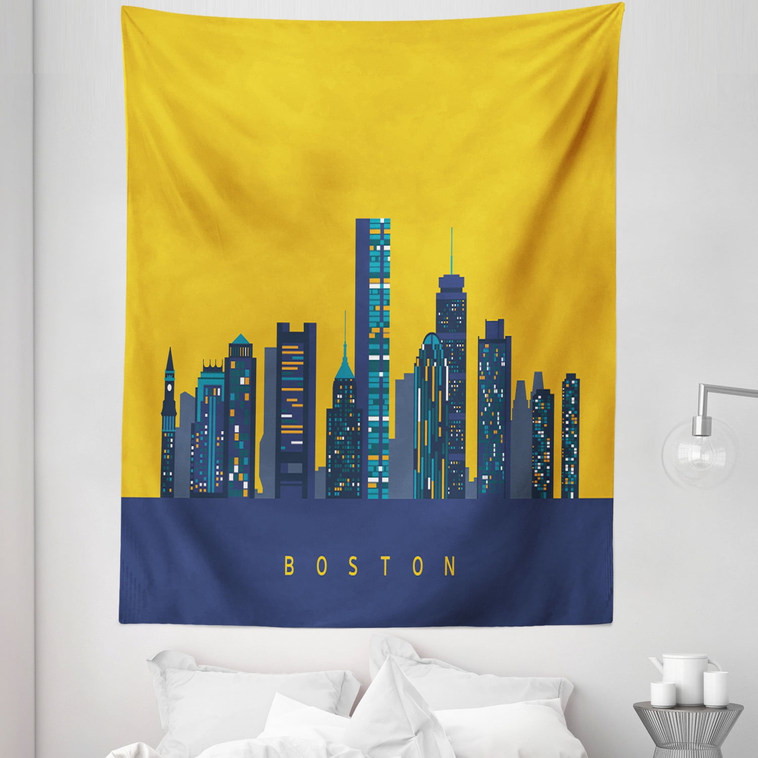 Boston Tapestry, Iconic Buildings Flat City Illustration and Egg Yolk ...