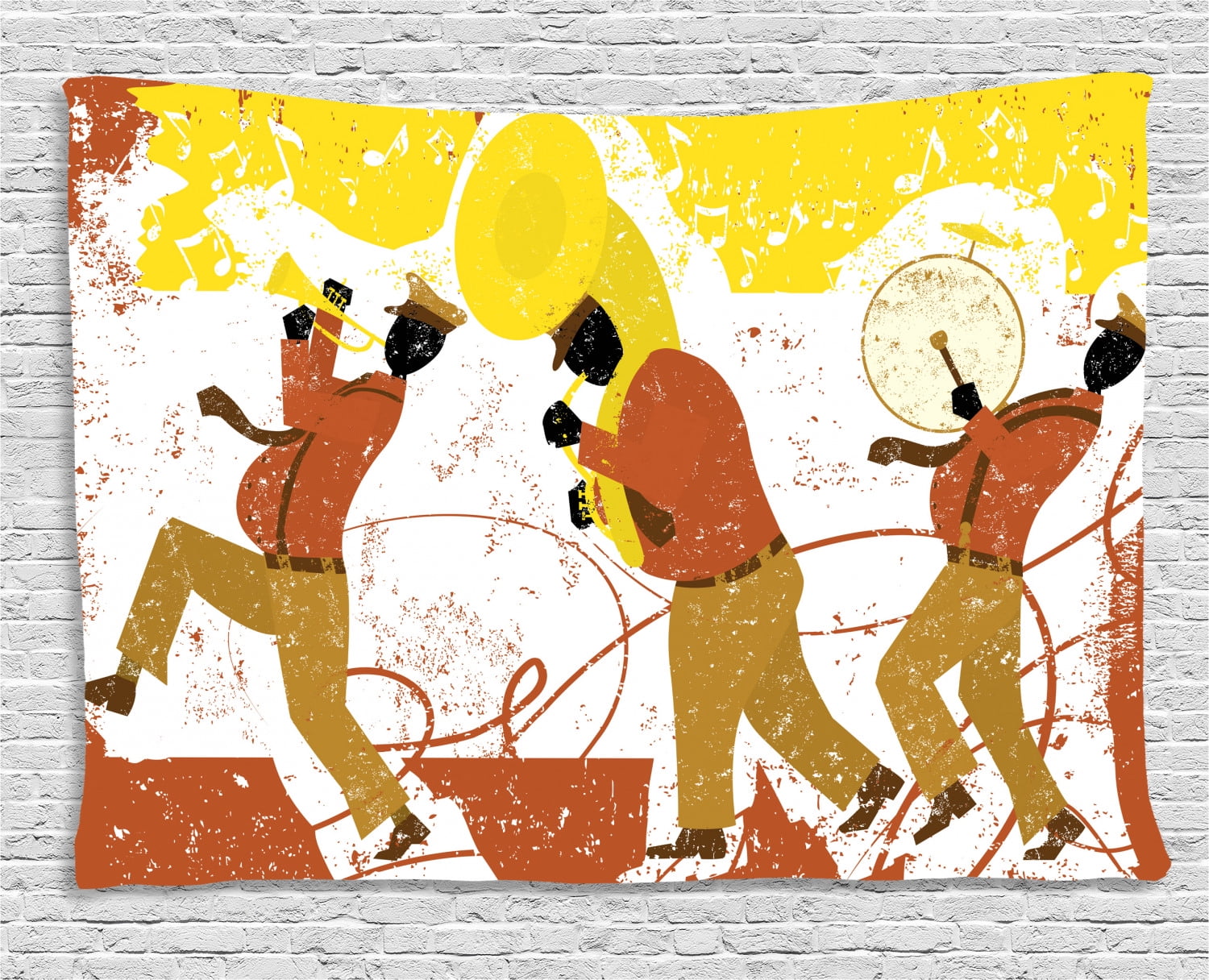 Music Tapestry, Band with Trumpet Tuba and Bass Drum Player Grunge ...