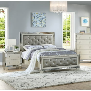 Elegant Queen Bed - Silver Champagne Transitional Design, 63"W x 85"L ...