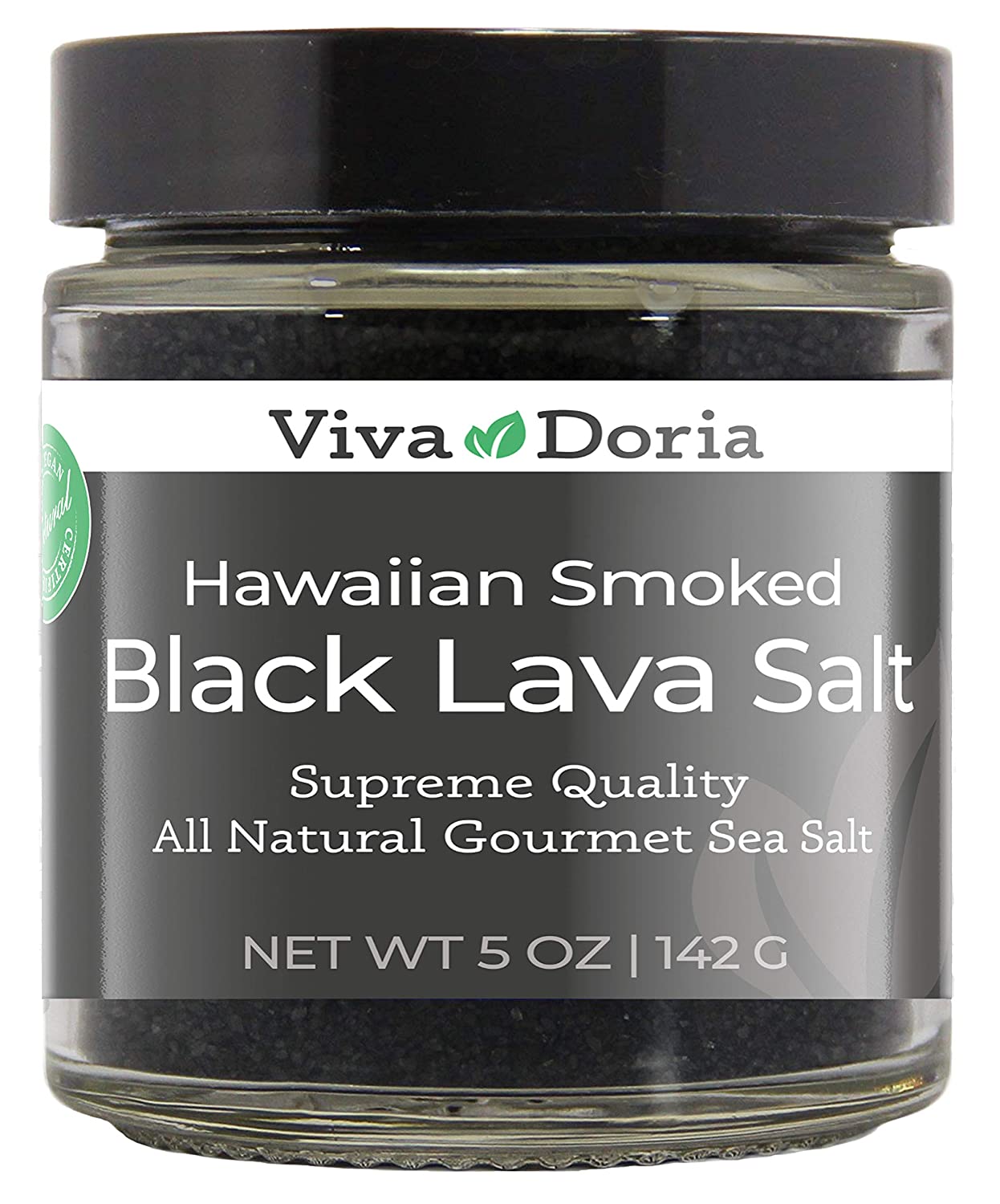Viva Doria Hawaiian Smoked Black Lava Sea Salt, Fine Grain, 5 Oz Glass ...