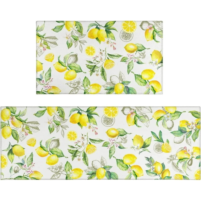 2 Pieces Lemon Kitchen Rug Vintage Lemon Anti Fatigue Mat Non Skid ...