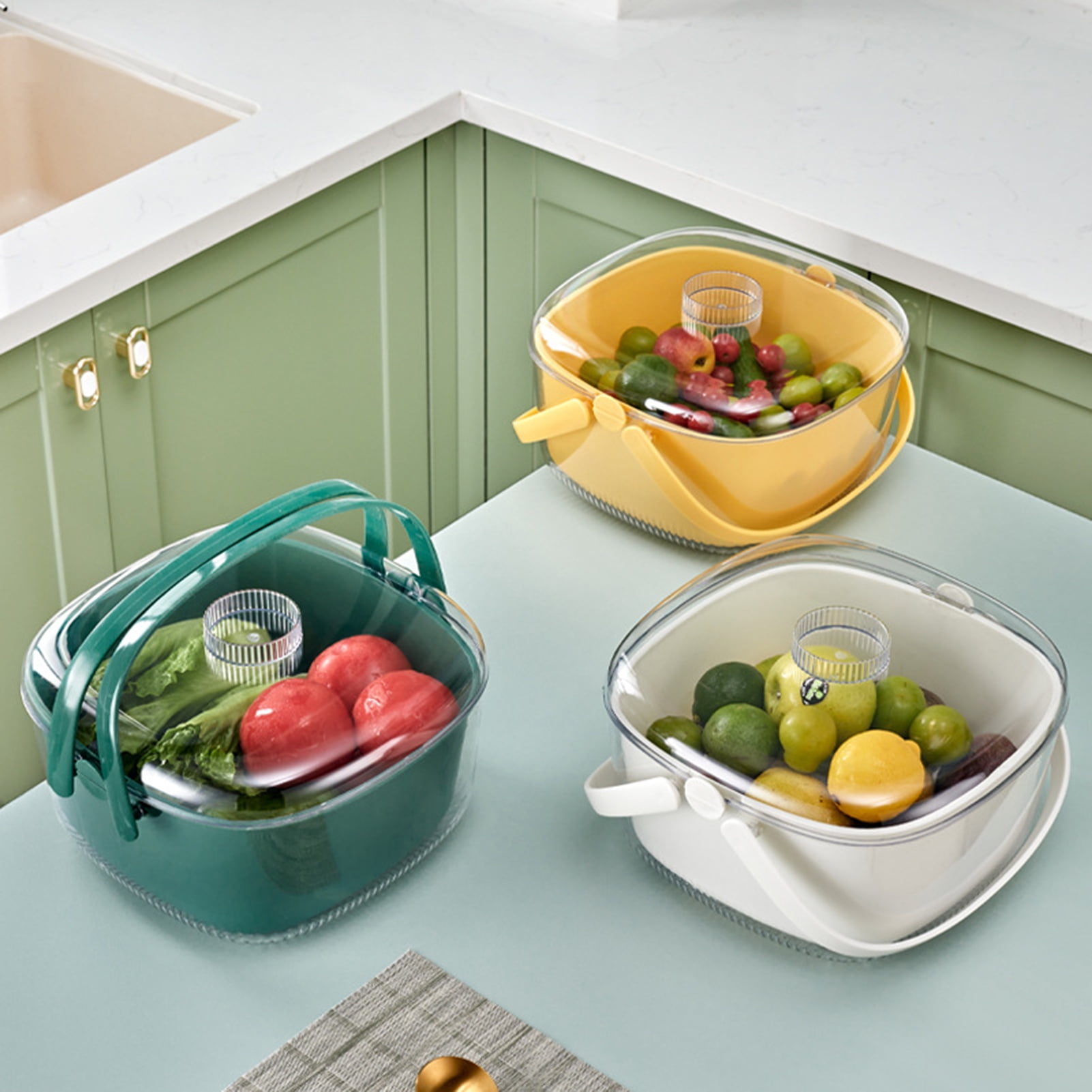 Dream Lifestyle Fruit Drain Basket Transparent Double Layer High ...