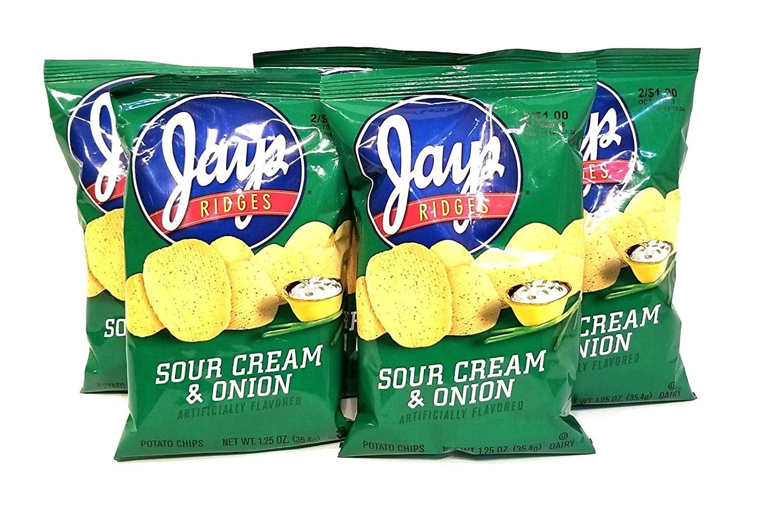 JAY'S Sour Cream & Onion Ridges Potato Chips 5 Pack 1.25 oz bags ...