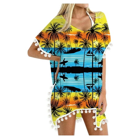 Swimsuit Beach Cover Up Women Bikini Cover Ups Crochet Tassel Kaftan ...