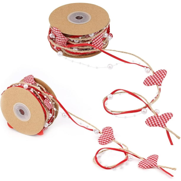 2 Rolls 5m Valentine's Day Heart Ribbons, Stain Jute Red Plaid Red ...