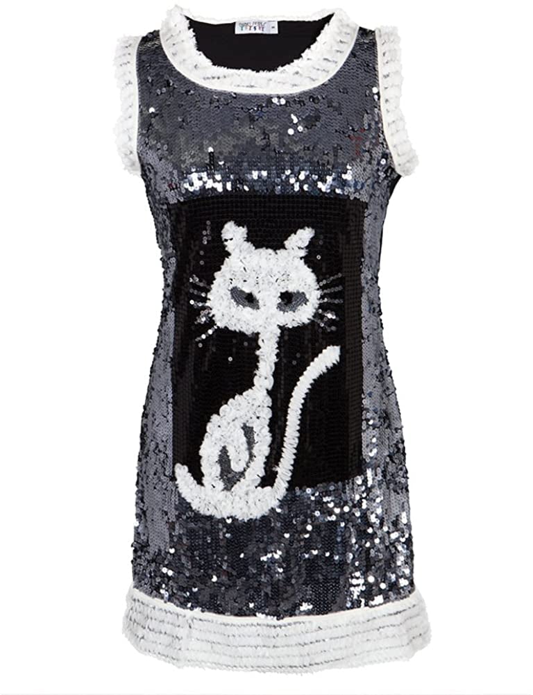 Cat Ripped Fabric White Sequined Women's Dress - Walmart.com