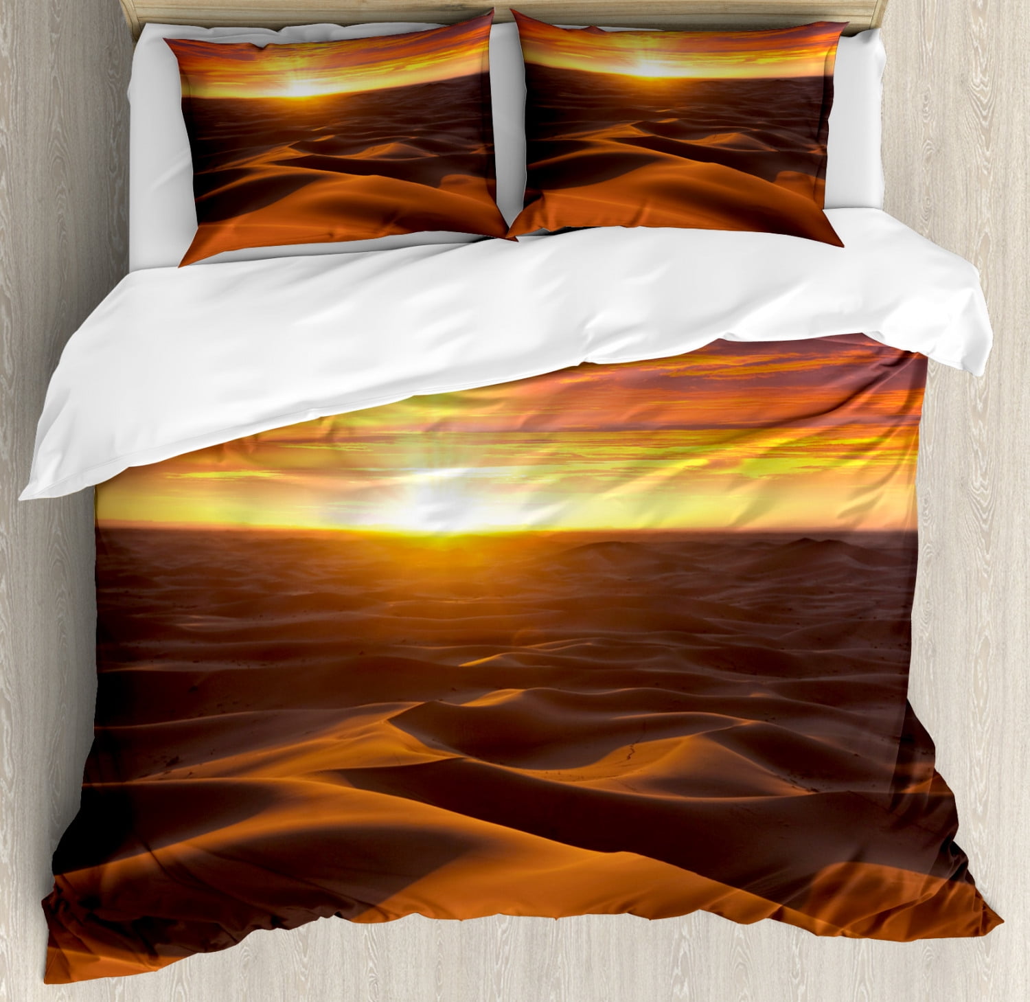 Desert Queen Size Duvet Cover Set, Dramatic Sunset Scenery at Sahara ...