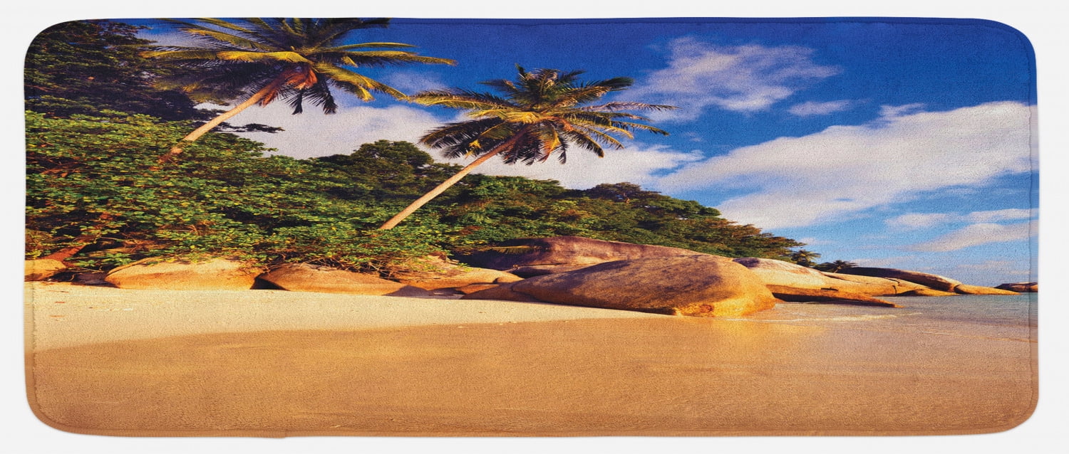 Palm Tree Kitchen Mat, Tropical Beach Serenity in Nature Exotic Fruit ...