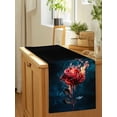 Burlap Table Runner 36 Inches Long, Red Rose Burn Fire on Black Non ...