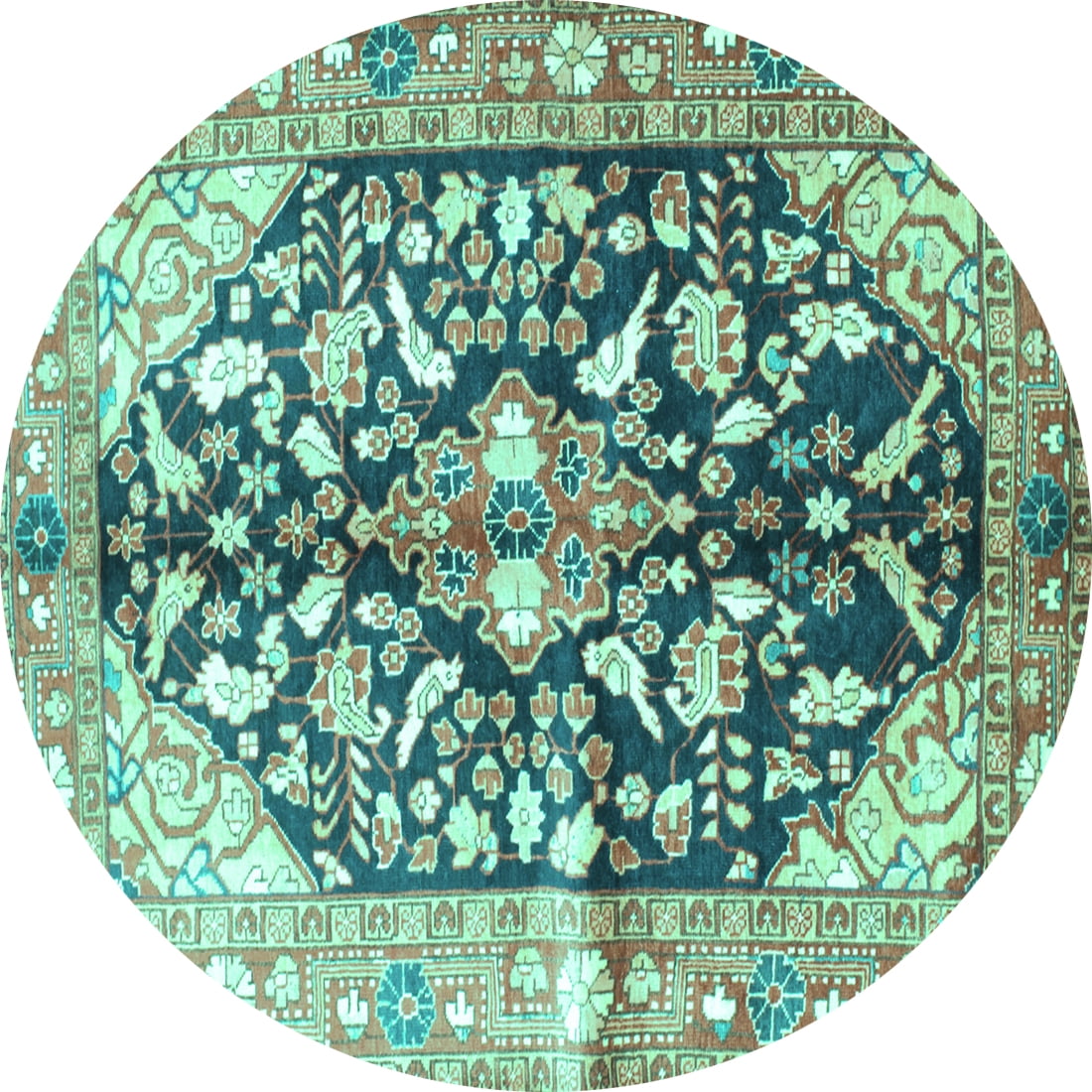 Ahgly Company Machine Washable Indoor Round Persian Turquoise Blue ...