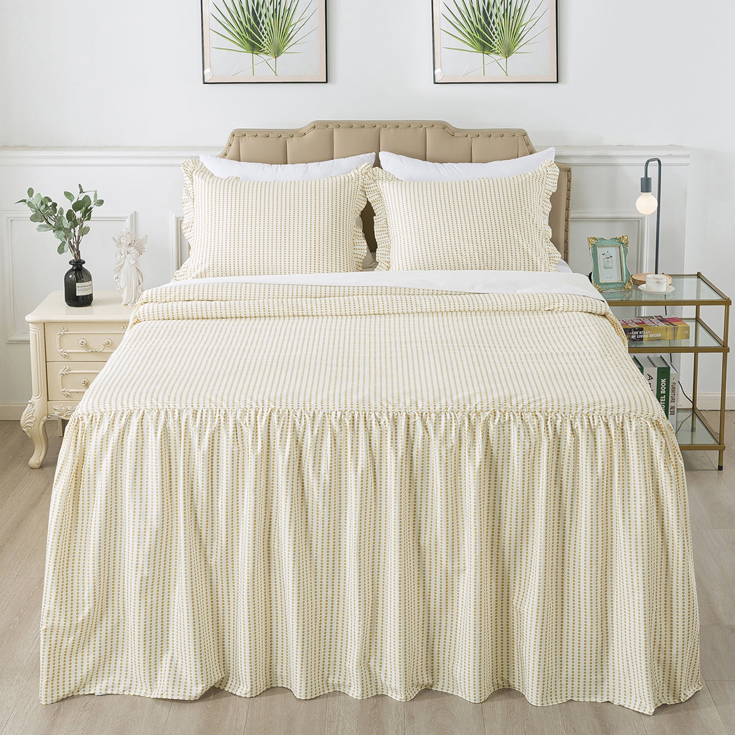 JML Queen Ruffle Skirt Bedspread Set,3 Piece Ruffled Polka Dot ...