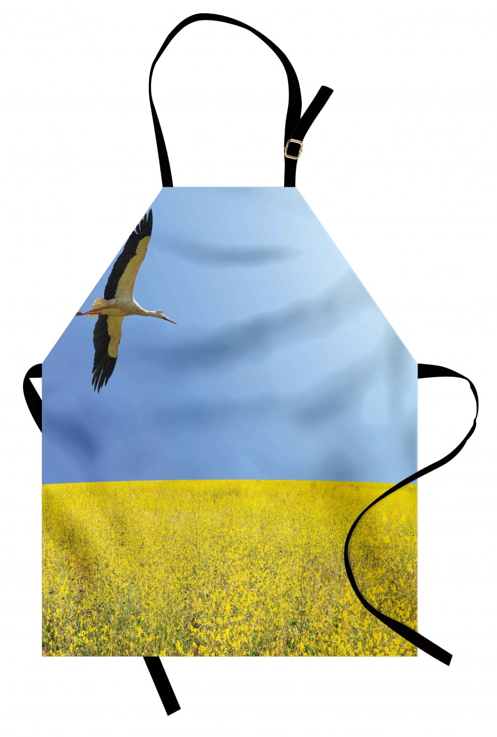 Yellow and Blue Apron Alone Stork Flying in Clear Sky over Spring ...