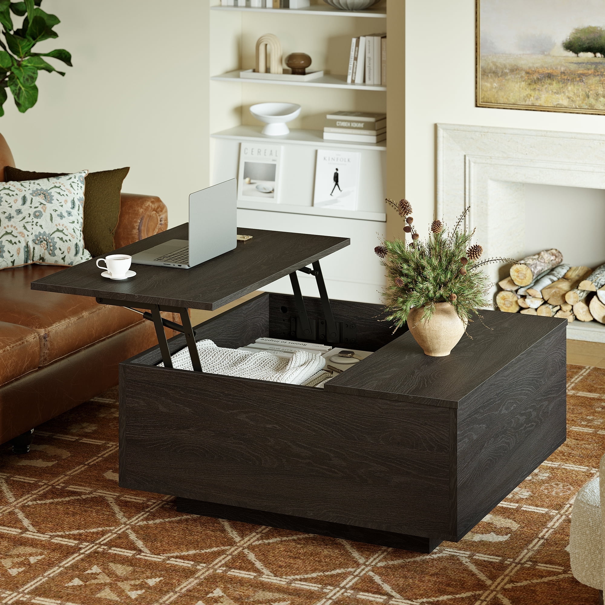 Gunaito Lift Top Coffee Table With Storage  Square Coffee Table And Modern Farmhouse Center Table For Living Room  Espresso Black