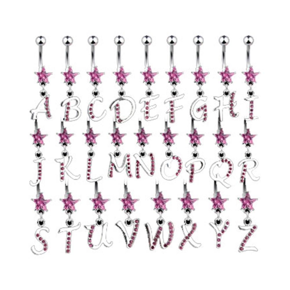 Pink Jeweled Cursive Letter Belly Ring,Initial:P - Walmart.com