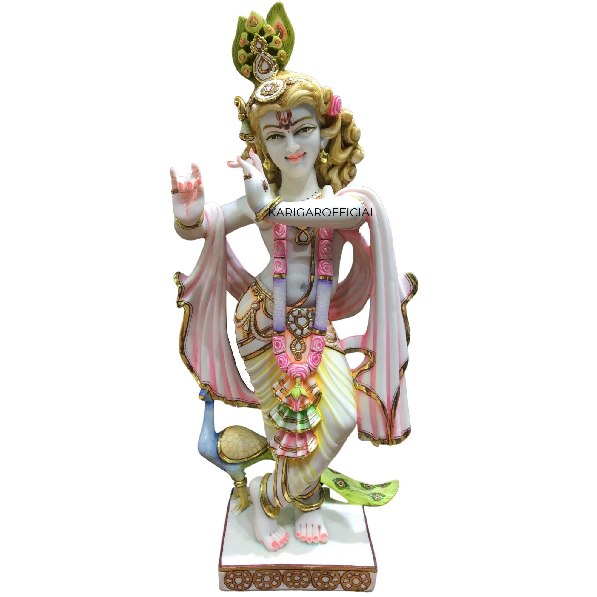 Krishna Statue, Large 24 inches Krishna Idol, Multicolor White Marble ...