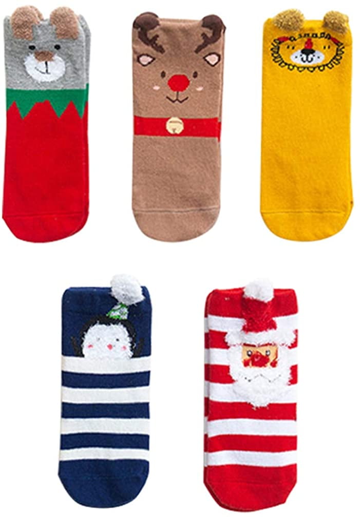 5 Pairs Christmas Baby Socks Santa Claus Cotton Ankle Sock Holiday ...