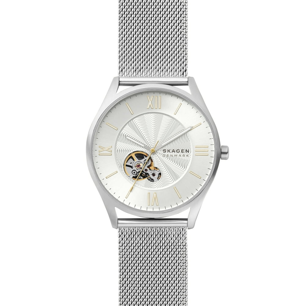 Skagen - Skagen Men's Holst Automatic Silver-Tone Steel-Mesh Watch ...