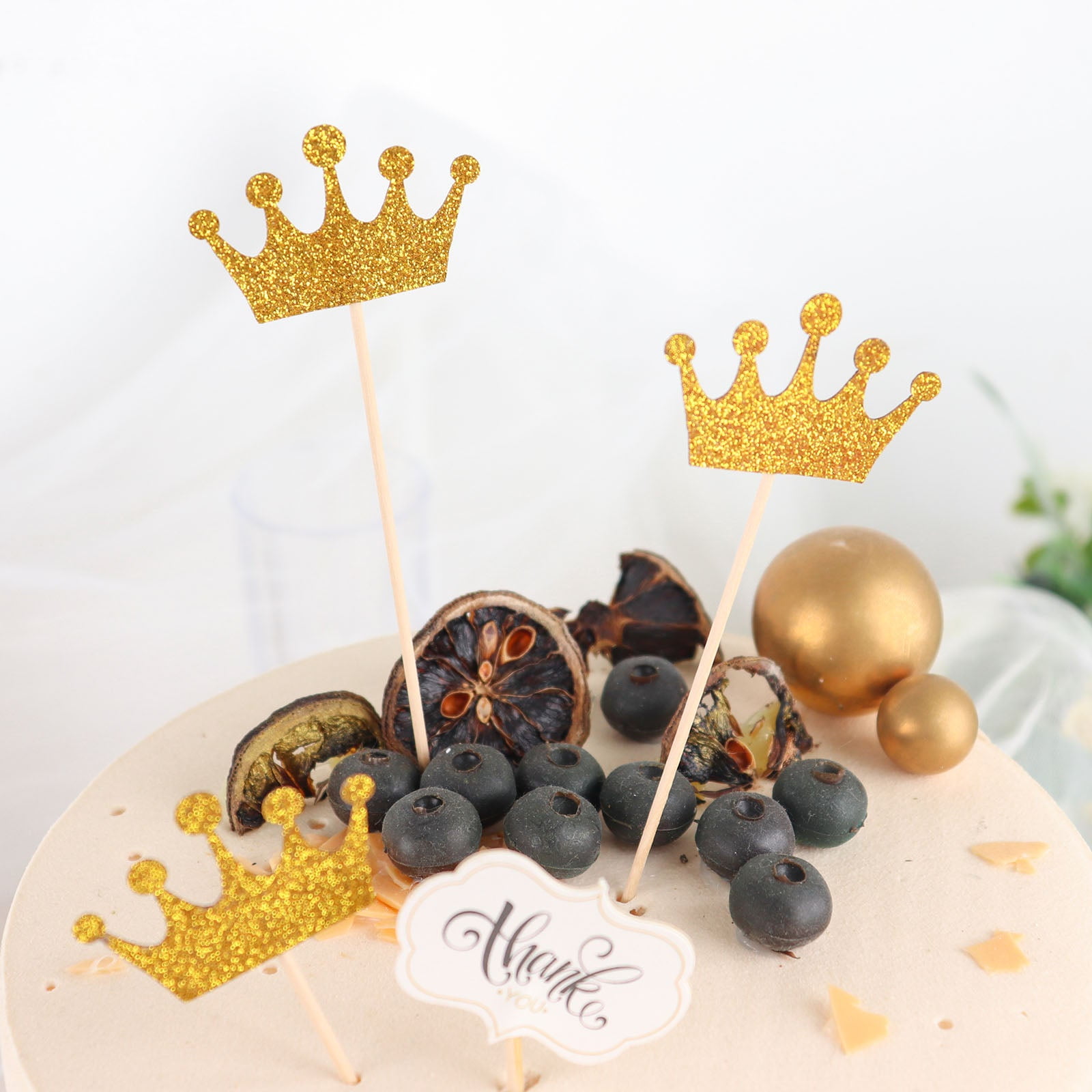 Efavormart 24 Pack | 5" Gold Glitter Royal Crown Cupcake Topper Picks ...