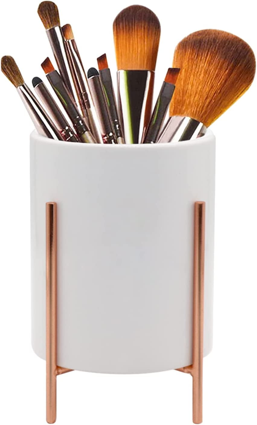 Pen Cup for Desk, Rose Gold Pencil Cup for Girls Women Durable Ceramic ...
