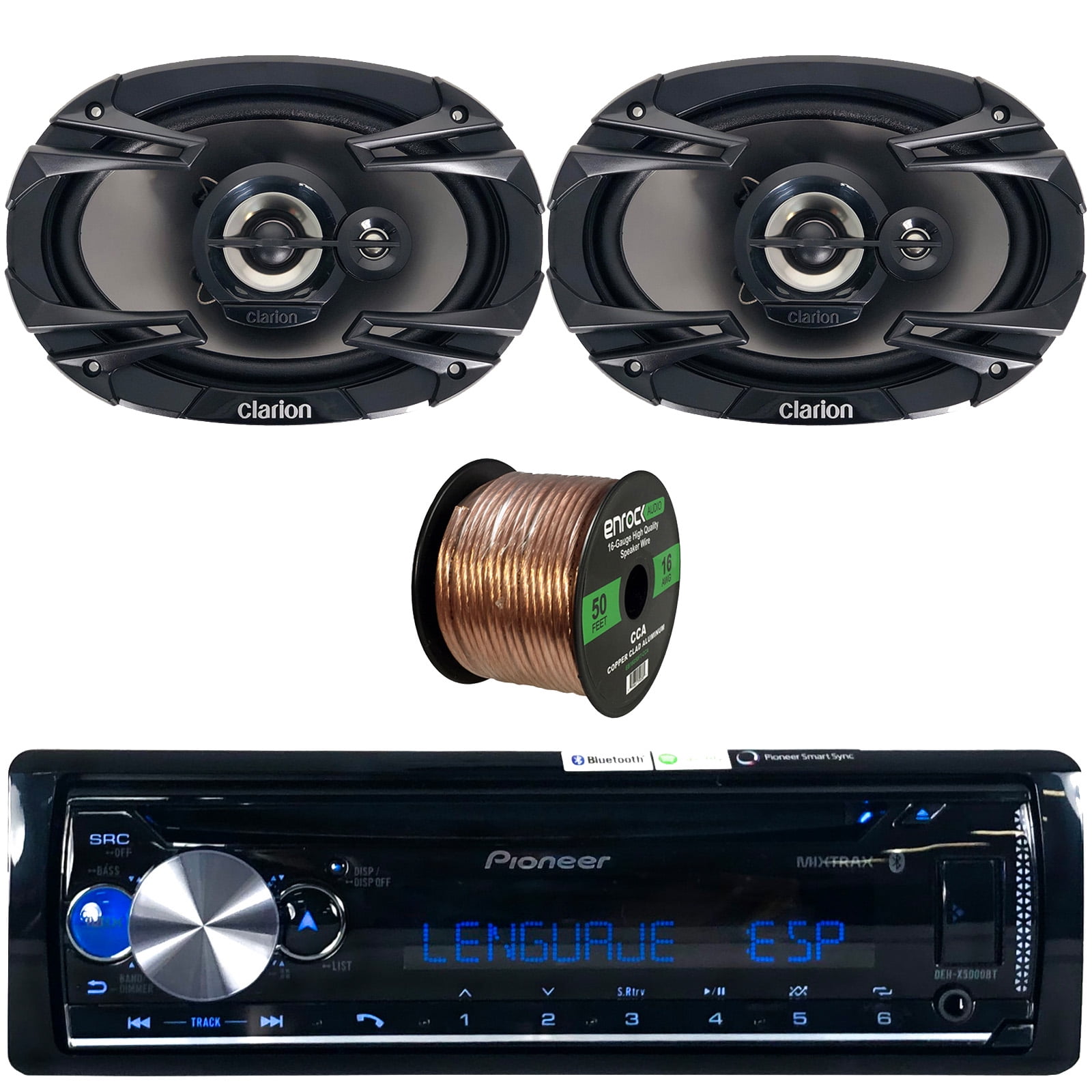 Pioneer DEH-X5000BT Single DIN CD Player Bluetooth USB AUX Radio Car Receiver Bundle Combo with ...