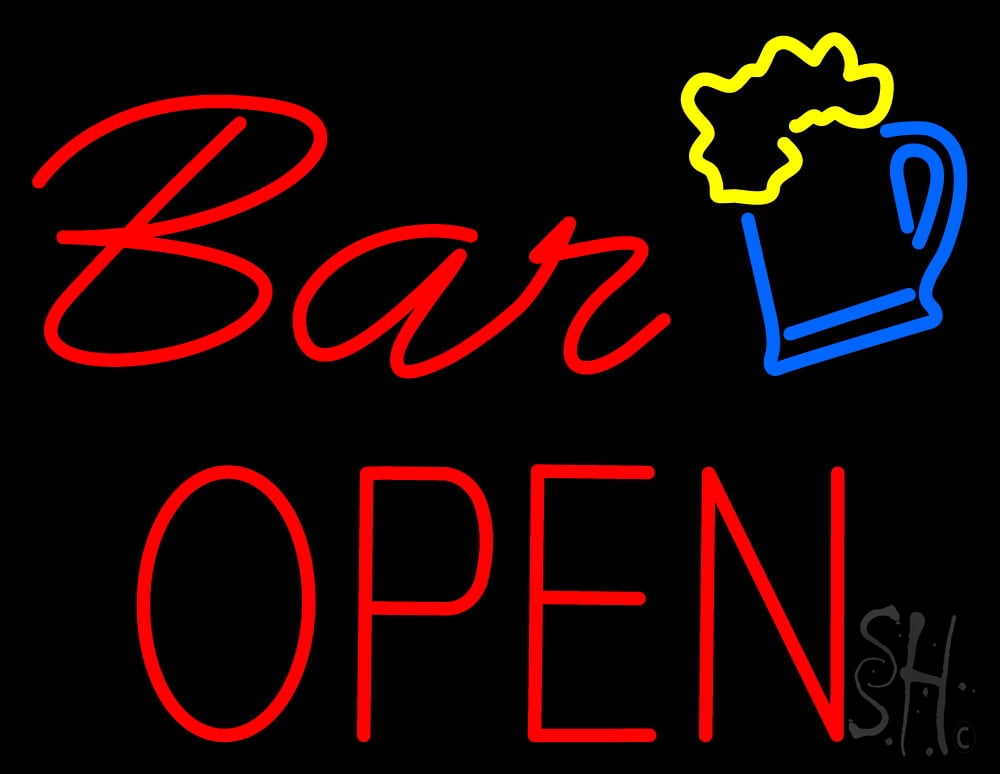 Bar Open with Beer Mug LED Neon Sign 15 x 19 - inches, Clear Edge Cut ...