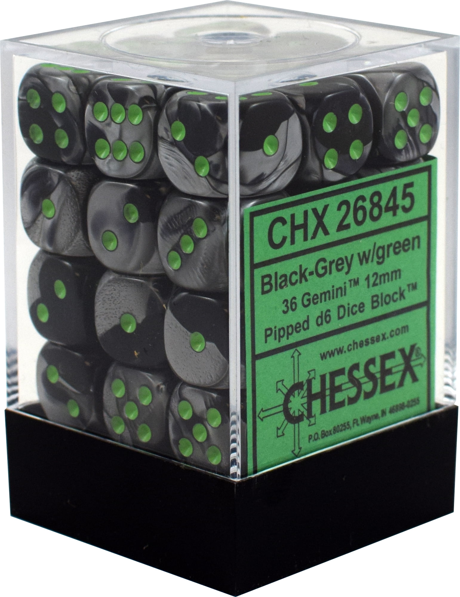 Chessex Gemini Black Grey w/ Green 12mm (Small) 36 Dice Set CHX26845 ...