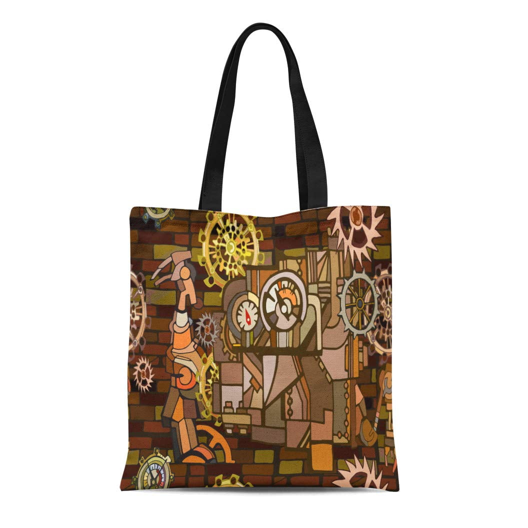 JSDART Canvas Tote Bag Industrial Factory Fictional Pipes Gear Wheels ...