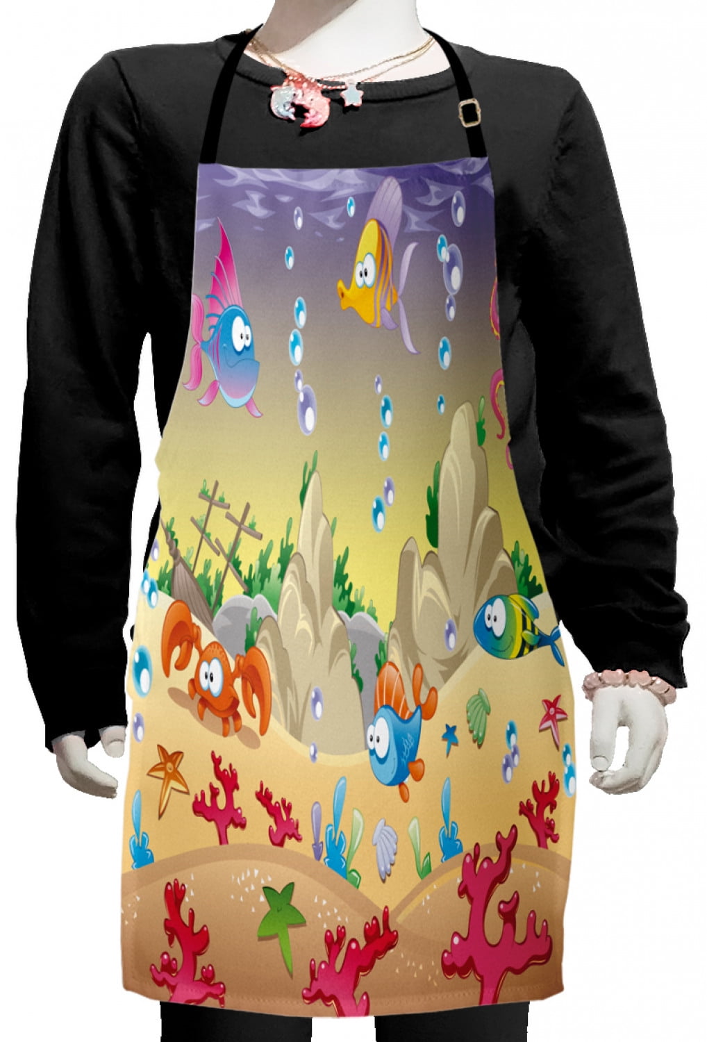 Underwater Kids Apron, Kids Cartoon Design Funny Sea Animals Fishes ...