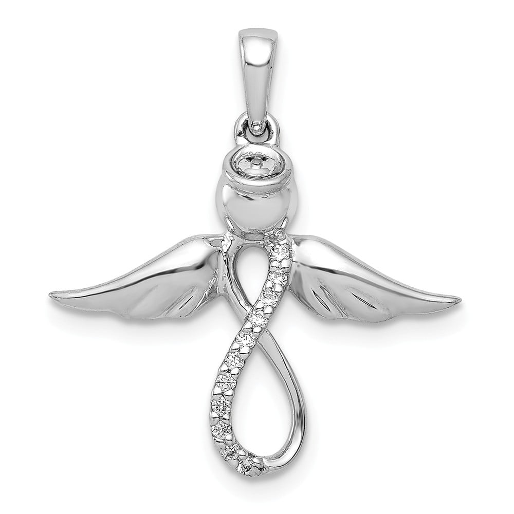Real 14kt White Gold Diamond Infinity Angel Pendant; for Adults and ...