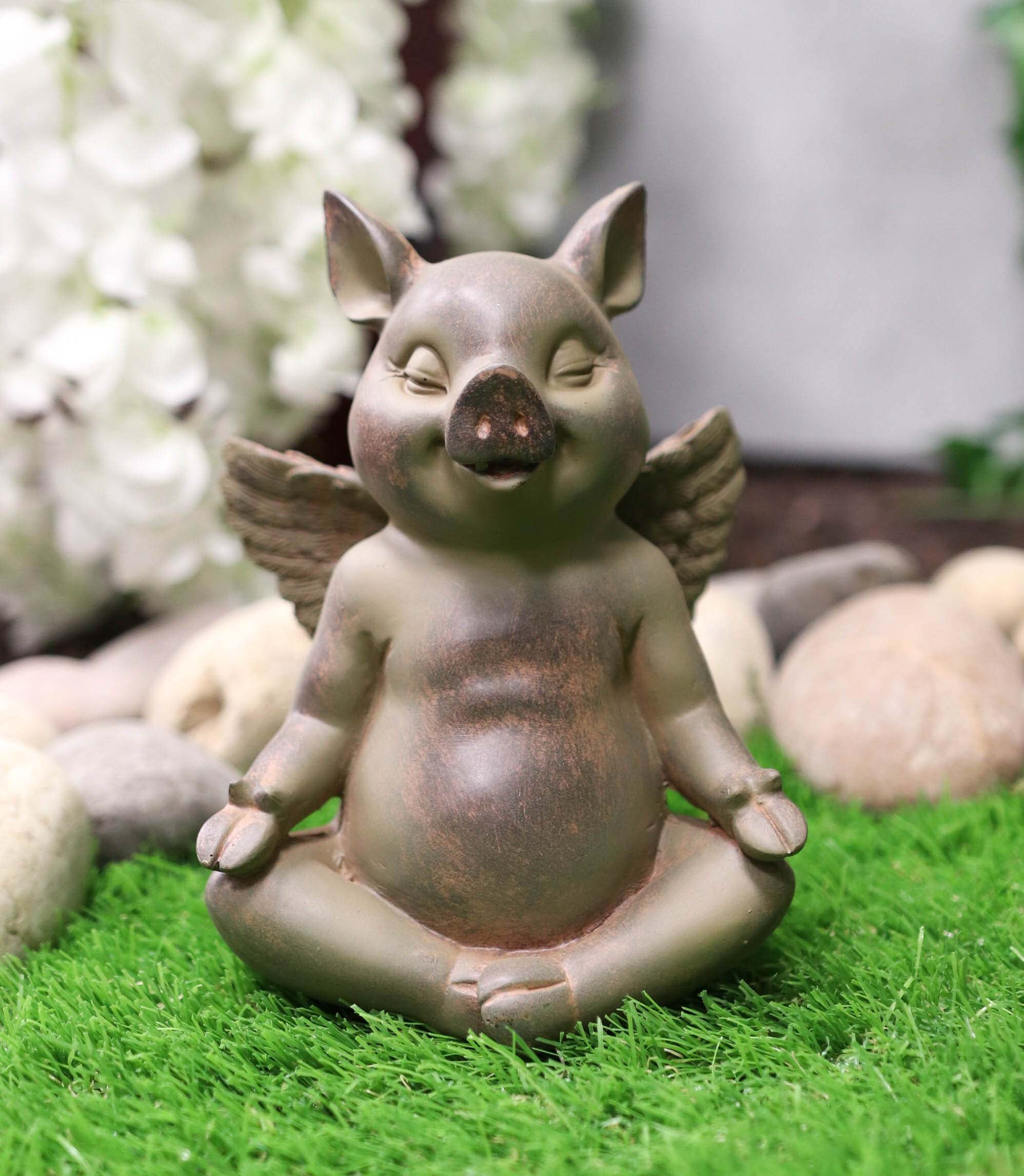 Zen Yoga Flying Pig Angel Hog Heavens Meditating In Lotus Pose Rustic ...