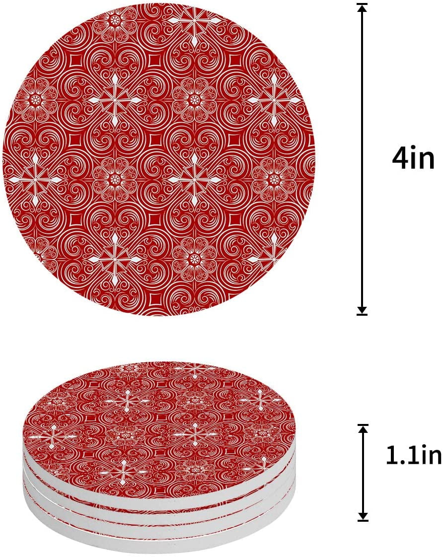ZHANZZK Vintage Abstract Plant Pattern Red Set of 4 Round Coaster for ...