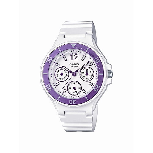 Casio - Women's Sport Classic Pink Multi-Dial Watch, White Resin Strap ...