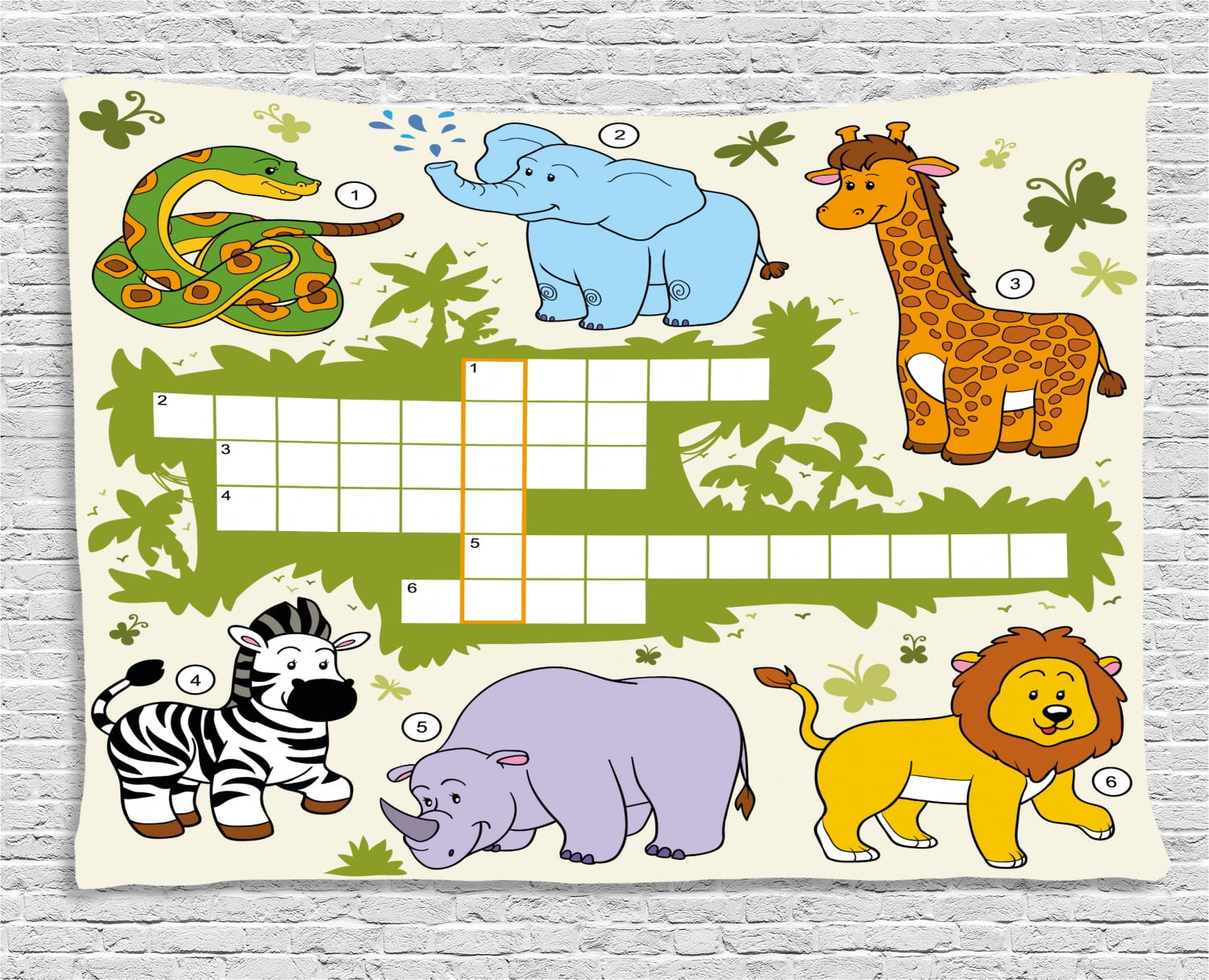 Word Search Puzzle Tapestry, Colorful Crossword Game for Children Wild ...