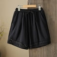 CAIVO Women Plus Size Summer Shorts With Lace Trim Linen Blend Elastic ...