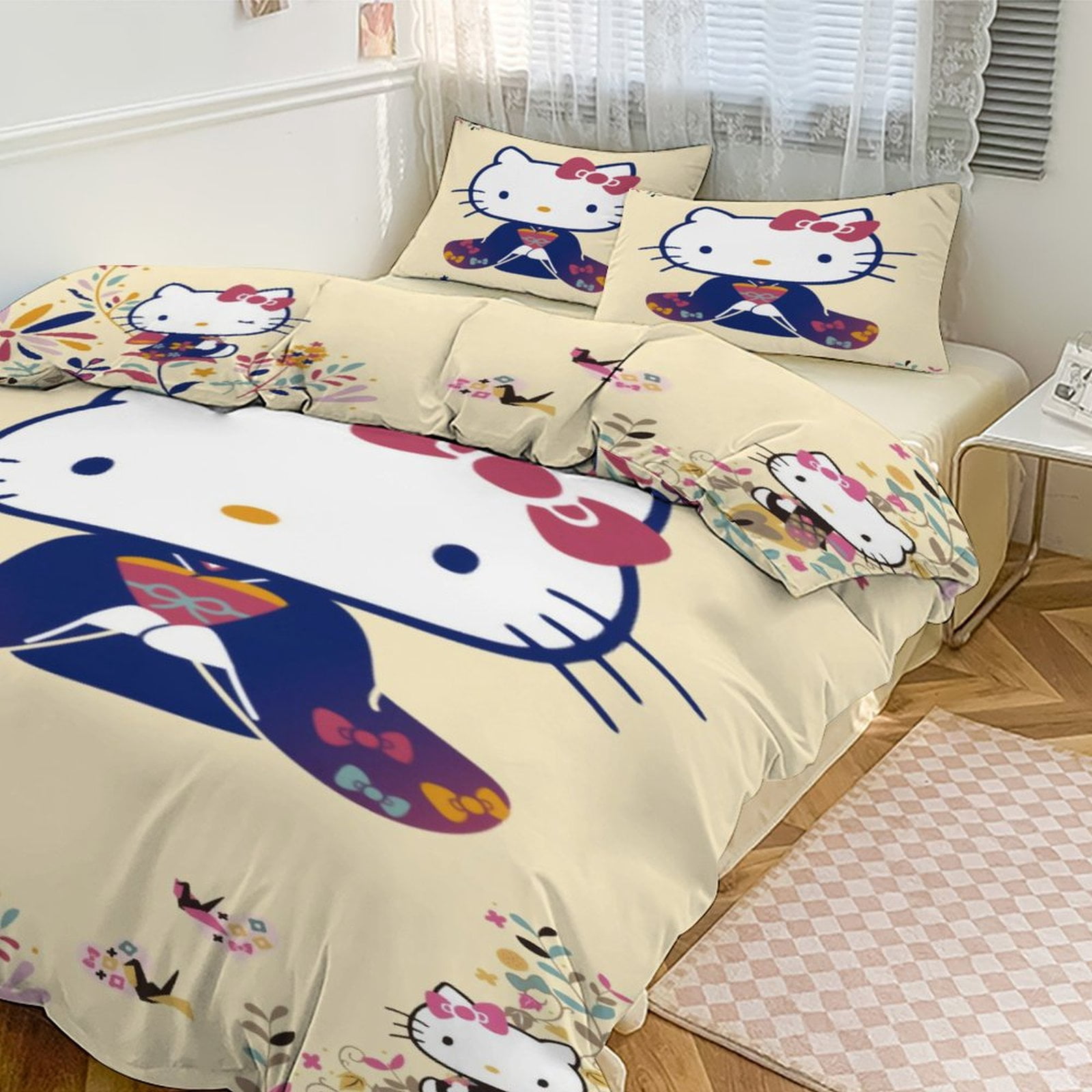 Hello Kitty Print Bedding Set Pattern Duvet Cove Set 3 Pieces 1 Quilt ...