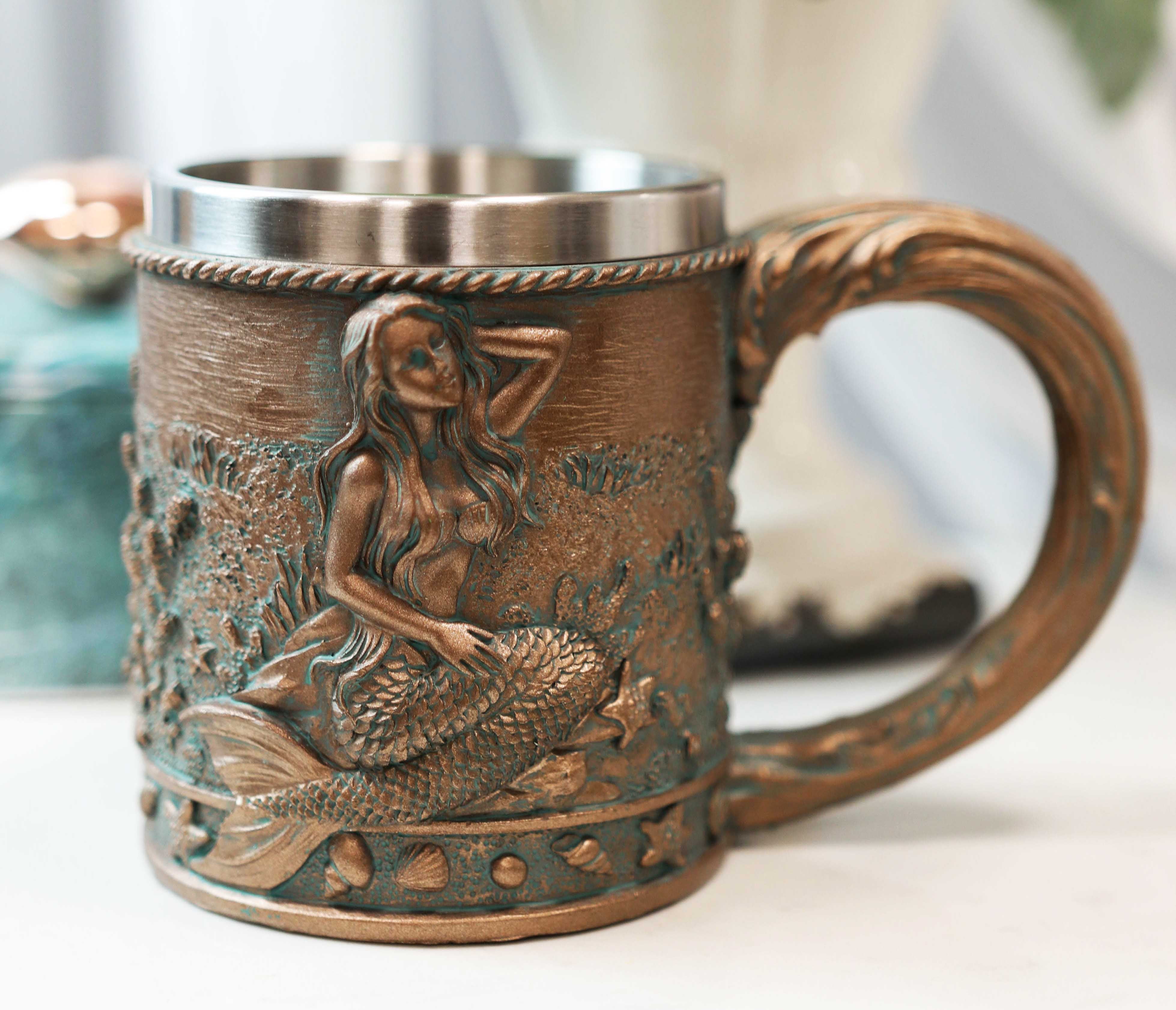 Rustic Nautical Ocean Coral Reef Mermaid With Sea Stars Shells Coffee ...