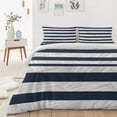 Blue Horizontal Stripes Queen Duvet Cover Set, Minimalist White Slant ...