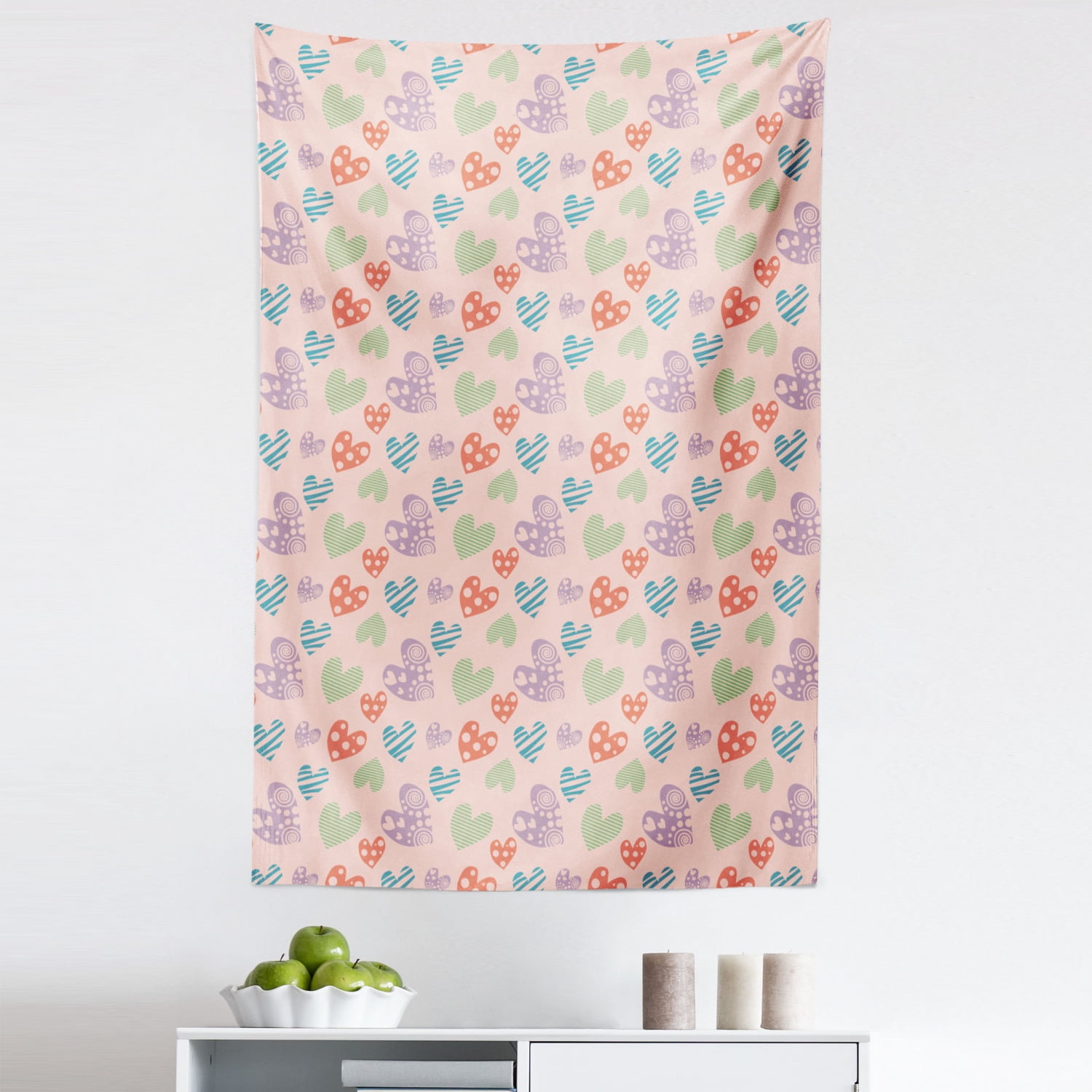 Love Tapestry, Various Ornamental Hearts in Pastel Colors Valentine's ...