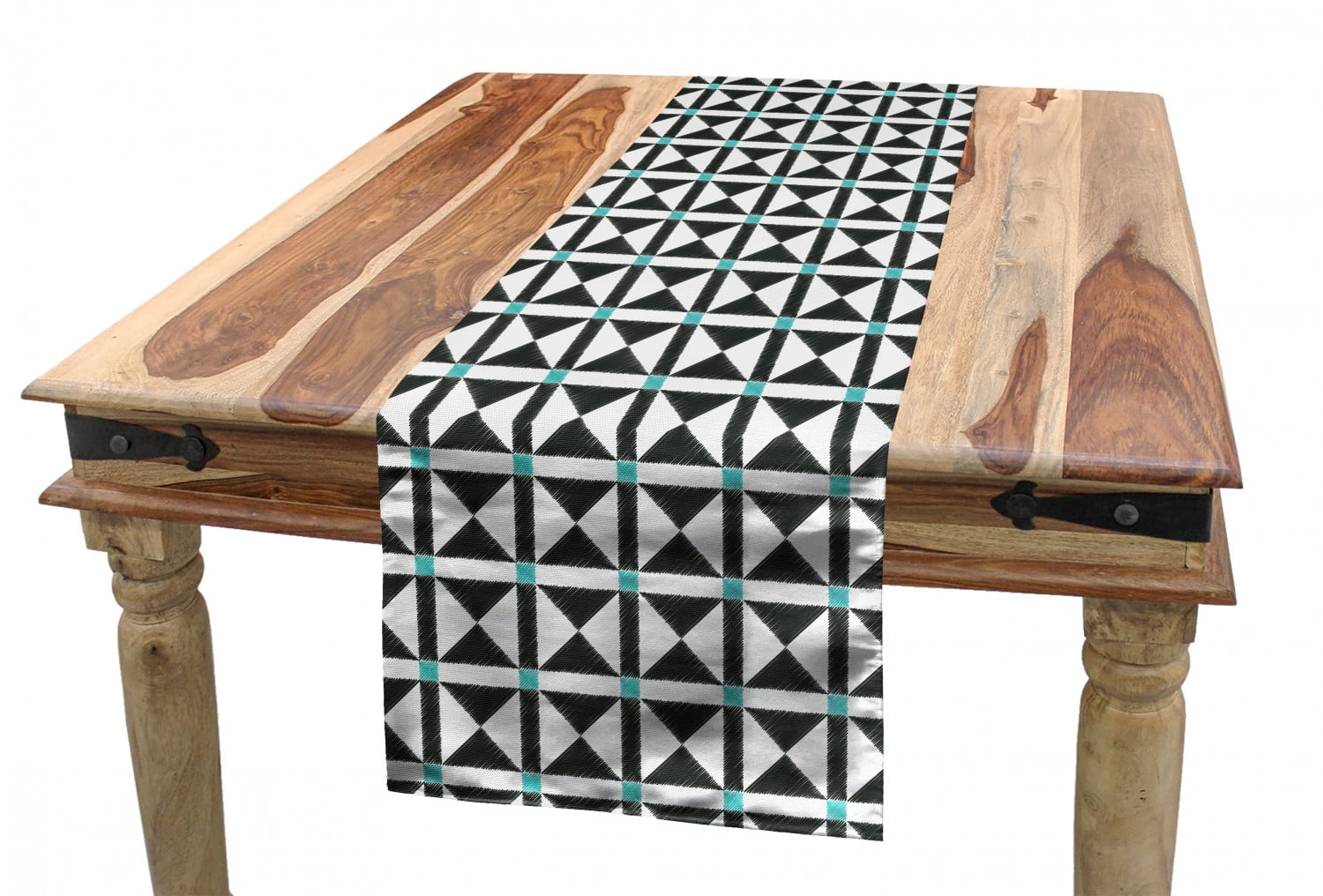 Geometric Table Runner, Sketch Look Symmetric Print with Lines ...