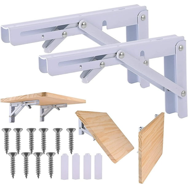 2pcs Folding Shelf Brackets - Heavy Duty Metal Collapsible Triangle ...