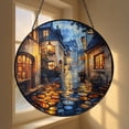 Colorful City Street Stained Glass Suncatcher Window Hanging Decor ...