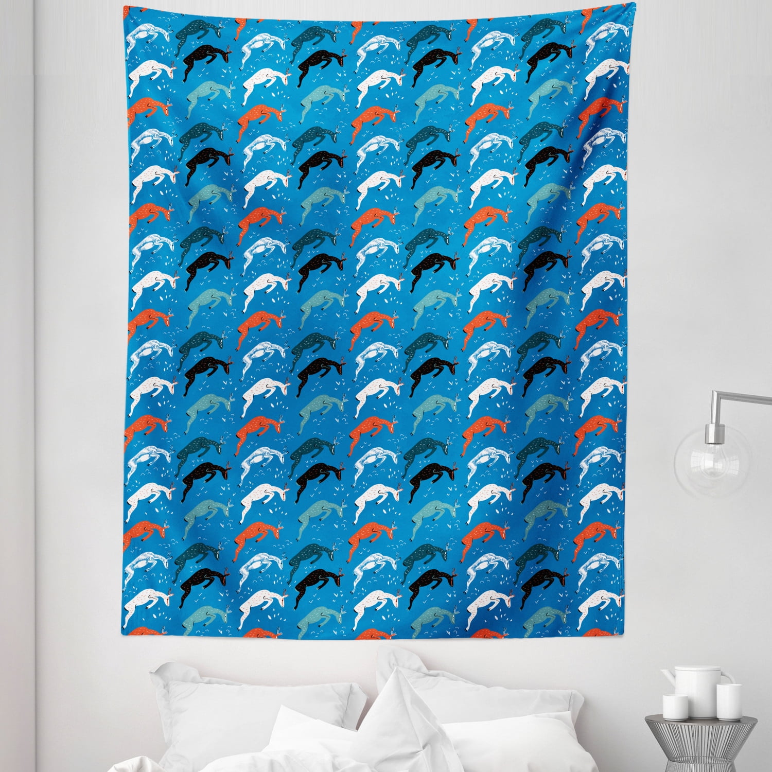 Goat Tapestry, Repeating Pattern of Jumping Pose Drawn Abstract Animal ...