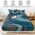 Cal.King Size Fitted Sheet Set - Blue Gery Geometric 3 Piece Bedding ...