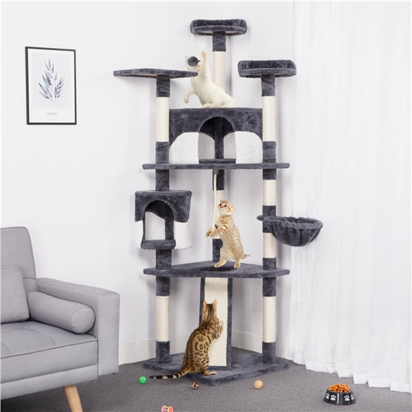Topeakmart 79'' Multilevel Cat Tree with Basket Scratching Posts Ramp ...