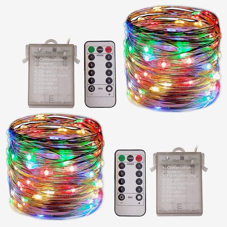 Led (2-Pack), 100 LEDs Multi Colors, Battery Powered Siver Wire Starry ...