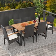 Costway 9PCS Patio Rattan Dining Set Mix Gray Acacia Wood Table Cushioned Chair - Walmart.com