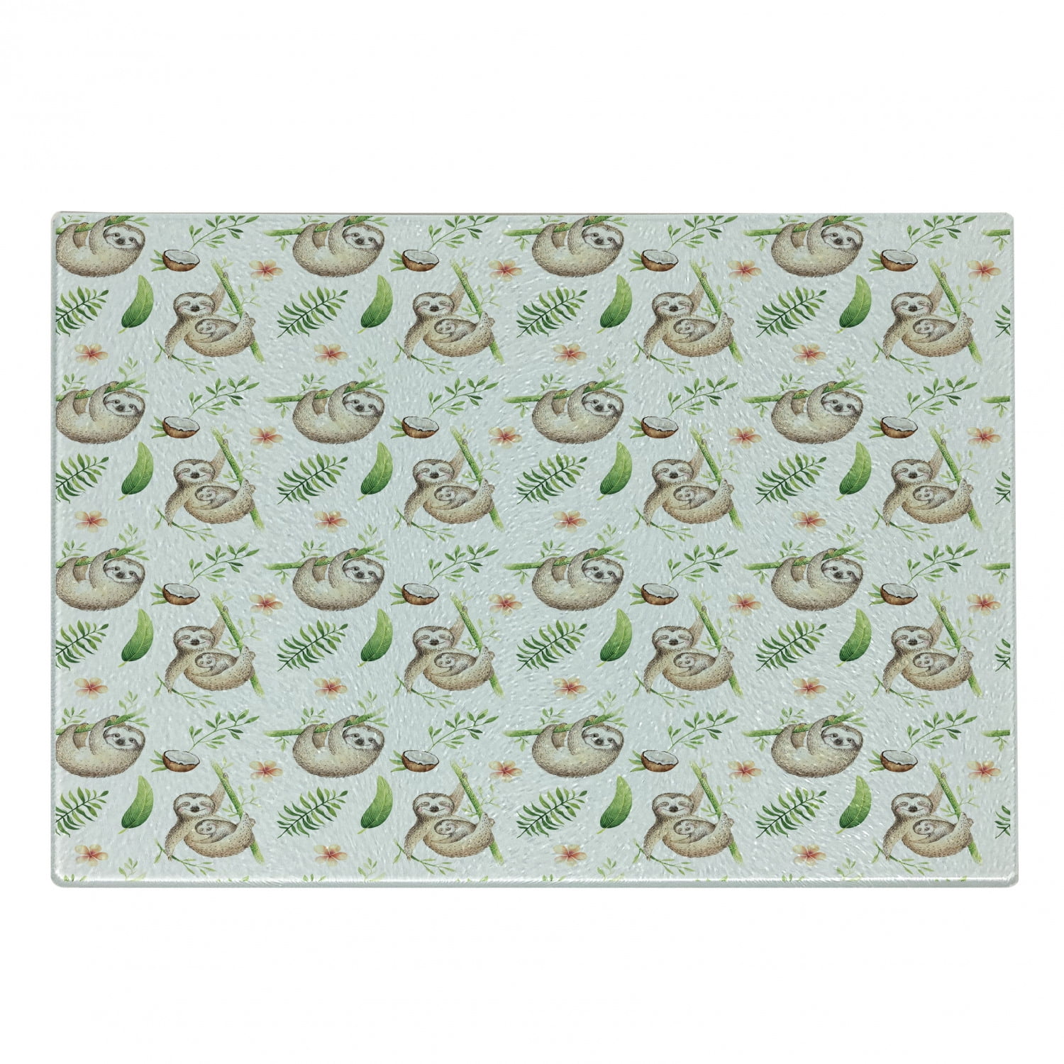 Sloth Cutting Board, Sloth and Mother Soft Colored Flowers Coconut Tree ...