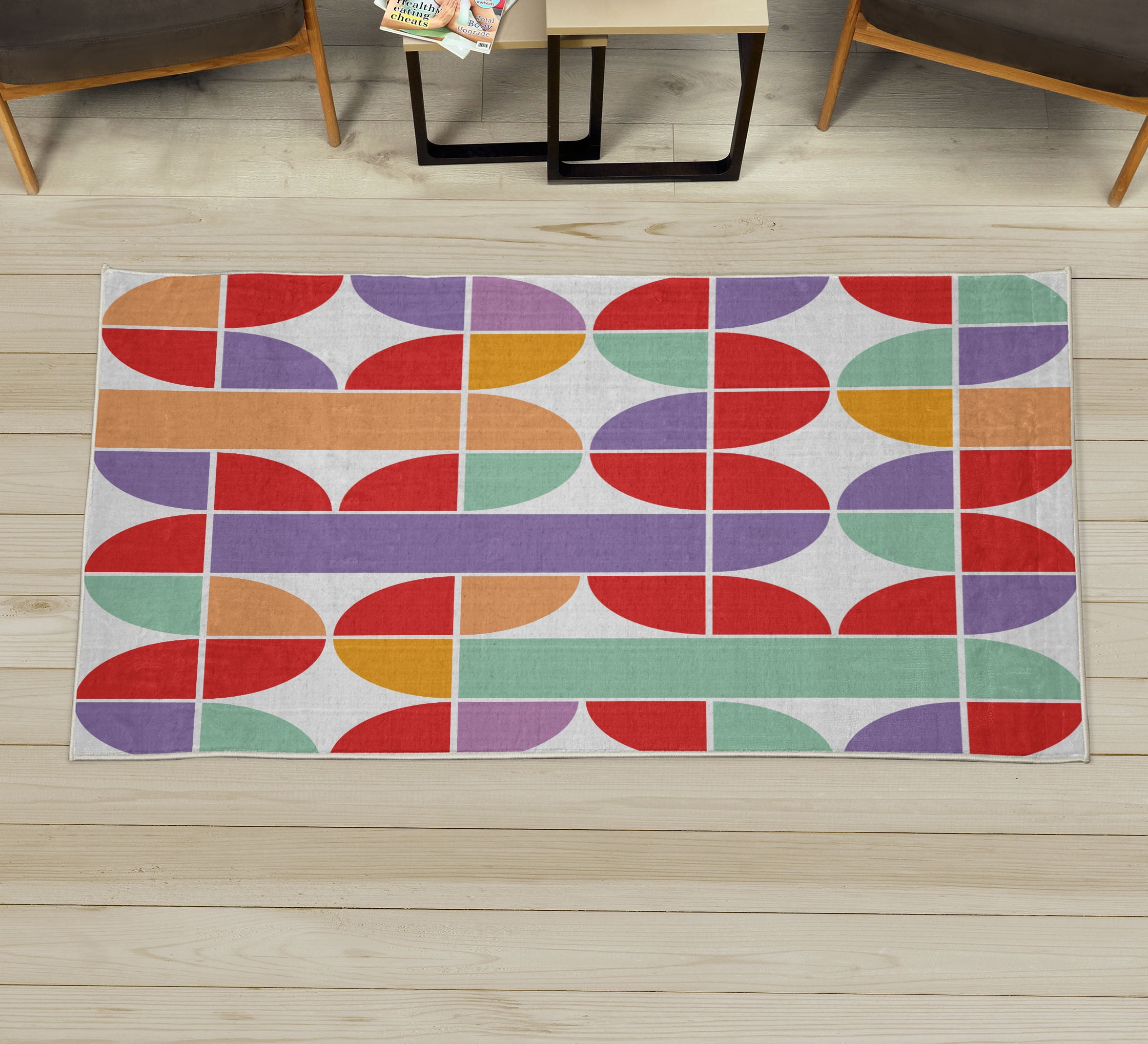 Retro Decorative Rug, Pop Art Funky Unusual Geometric Forms Mosaic ...